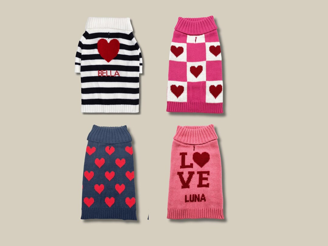 Personalized Dog Sweater With Pet Name Stripe Heart Pattern Custom ...