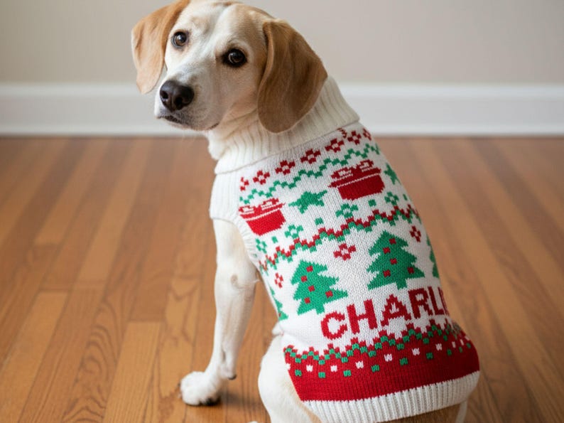 Personalized Christmas Dog Sweater With Name | Custom Knit Pet Sweater ...
