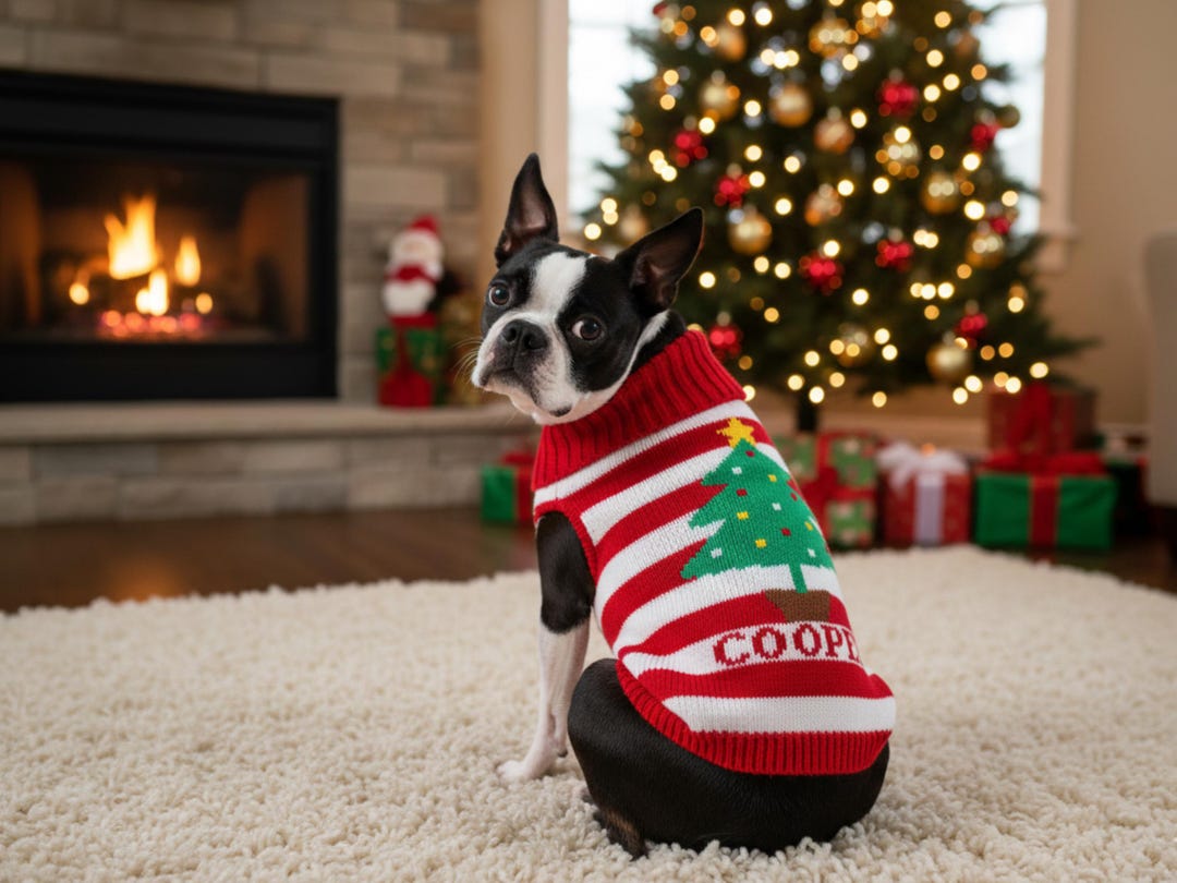 Personalized Christmas Dog Sweater With Name | Custom Knit Pet Sweater ...