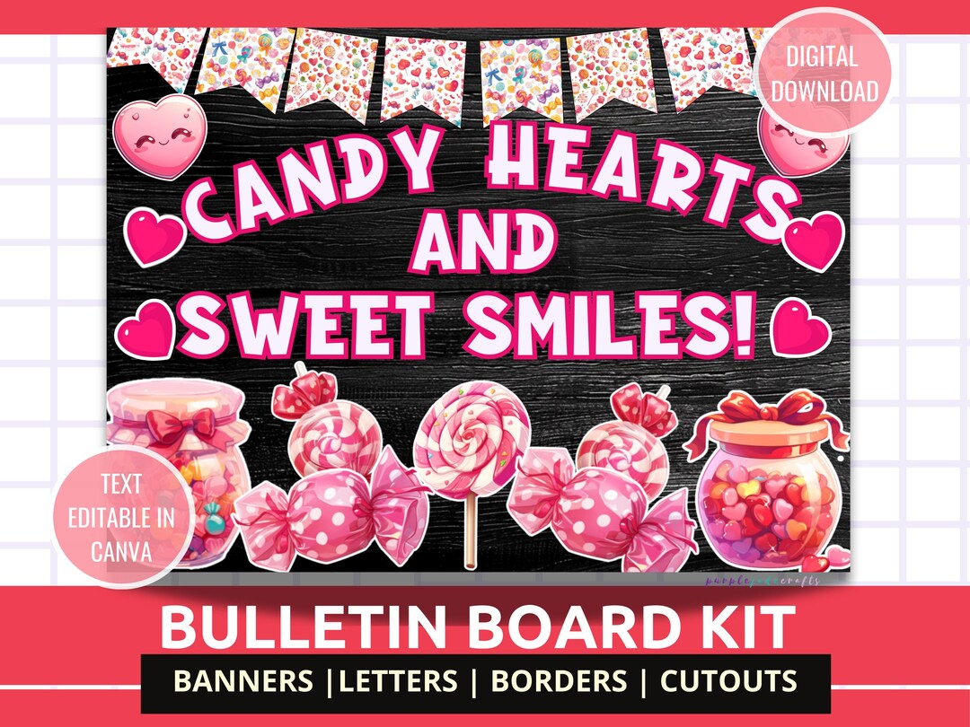 Valentines Bulletin Board Kit Candy Hearts Decor Set Sweet Smiles Theme ...