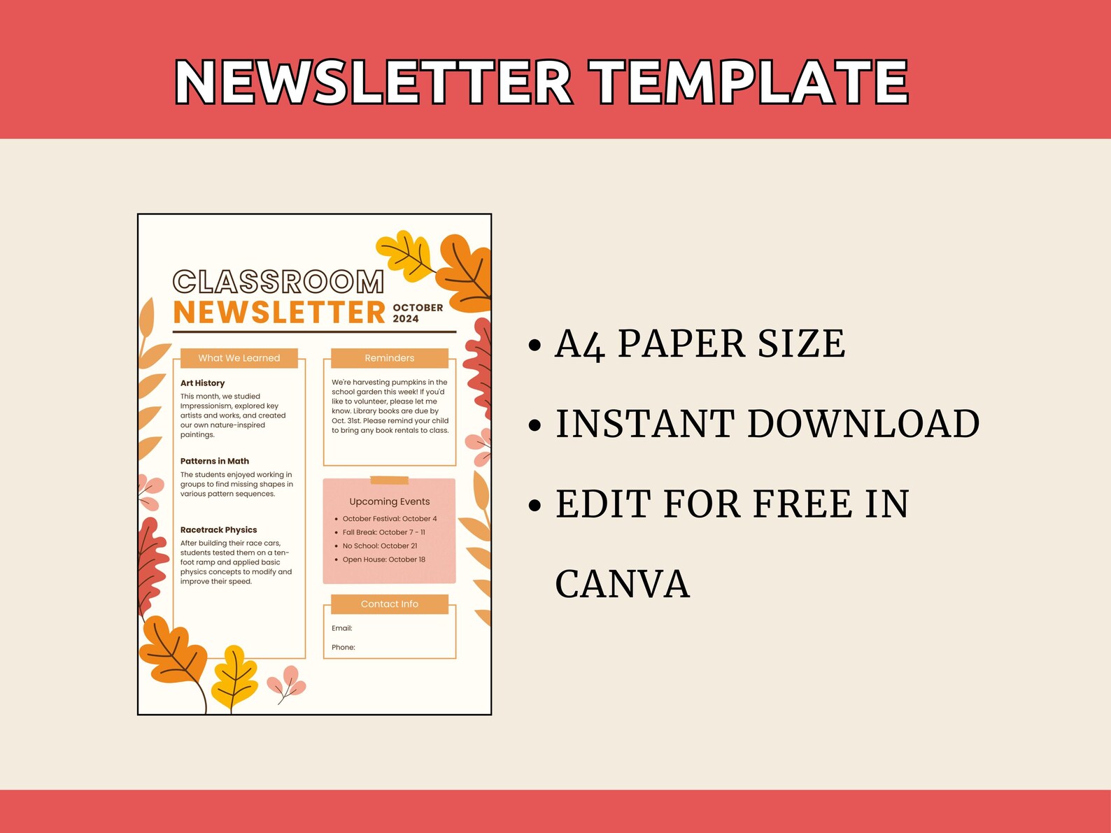 Classroom Newsletter Template Autumn Theme Classroom Newsletter ...