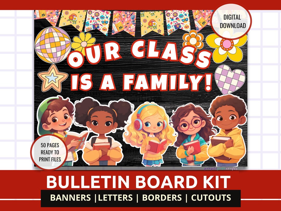 Back to School Bulletin Board Retro Groovy Classroom Decor Diverse Kids ...