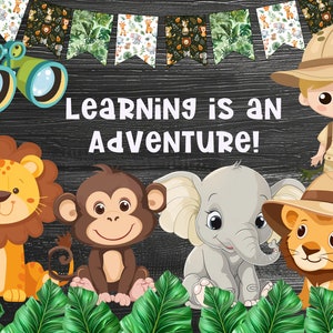 Safari Jungle Theme Bulletin Board Decor Set Kindergarten Classroom ...