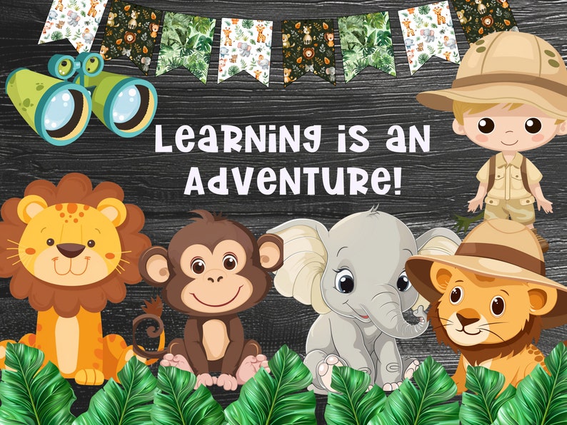 Safari Jungle Theme Bulletin Board Decor Set Kindergarten Classroom ...