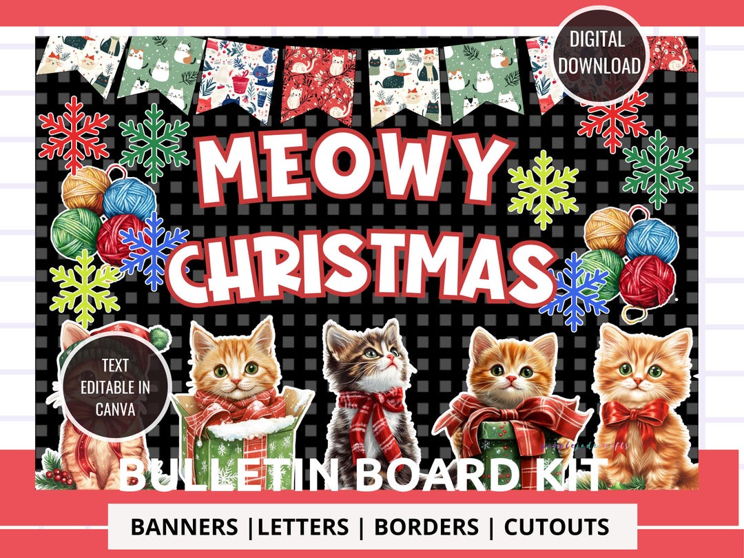 Christmas Bulletin Board Christmas Cats Bulletin Board Set Holiday ...