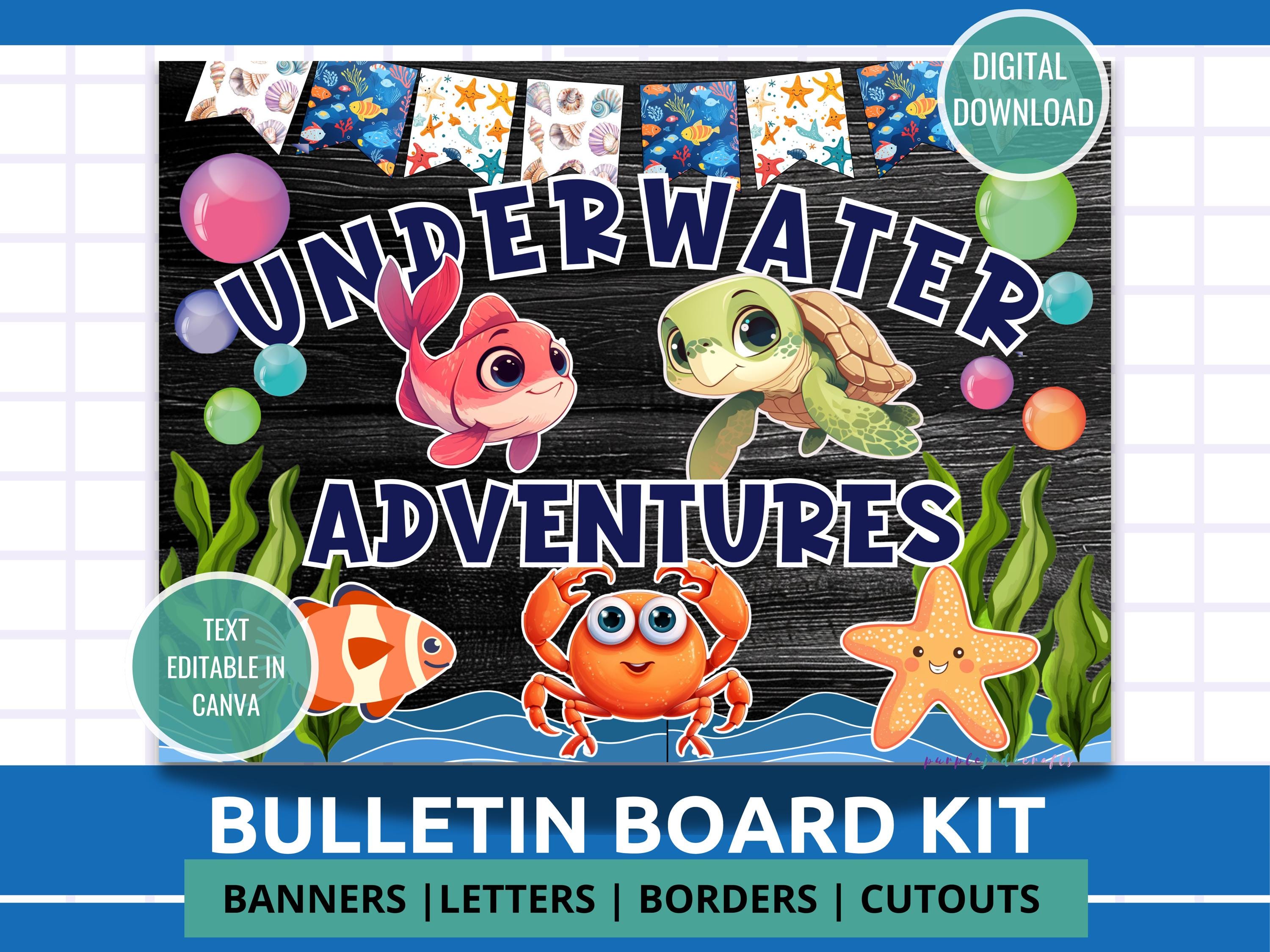 Ocean Life Bulletin Board Kit Fun Fish Decor for Home or School Under ...