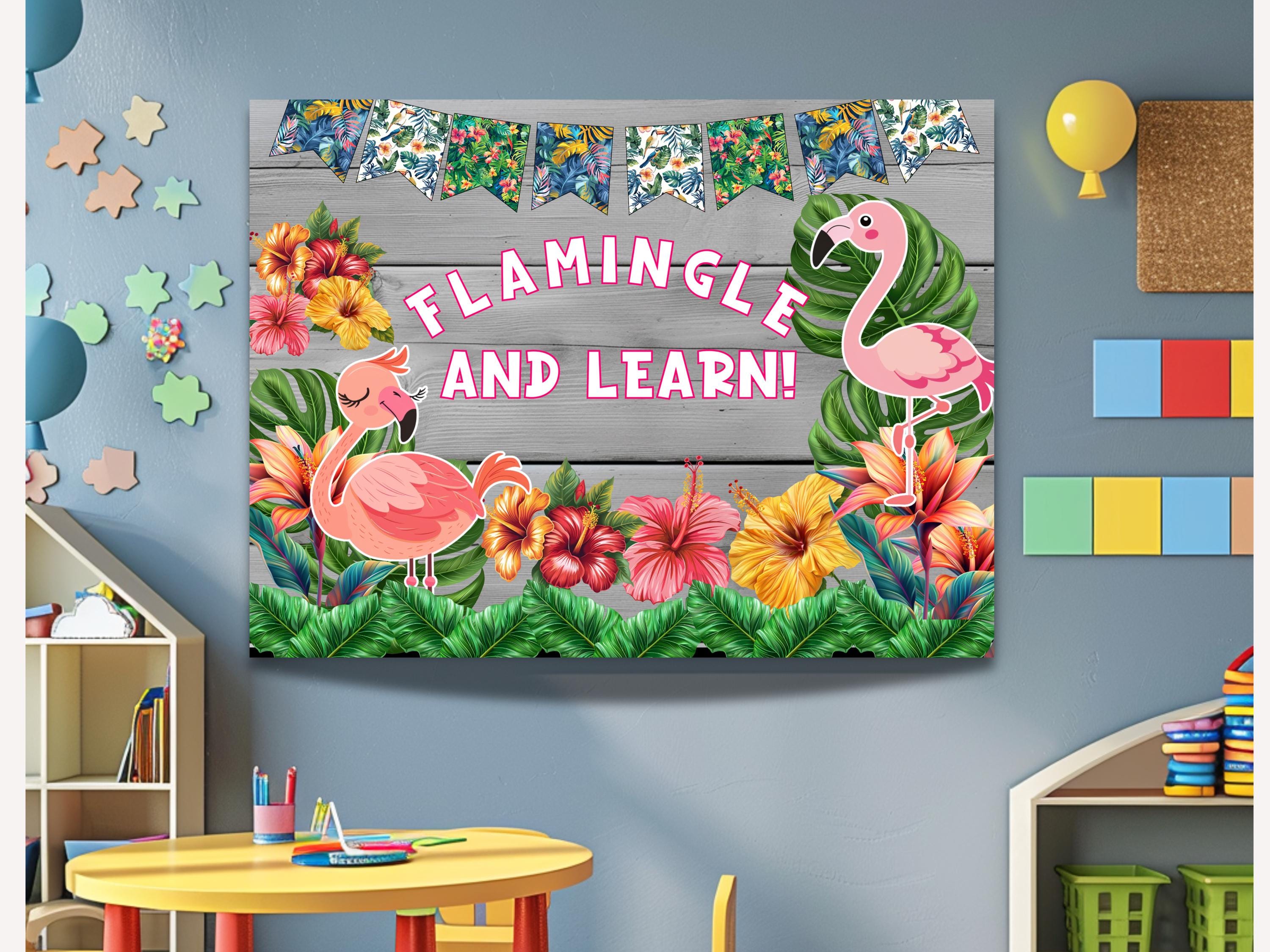 Flamingo Theme Bulletin Board Kit Kindergarten Classroom Decor Set Back ...