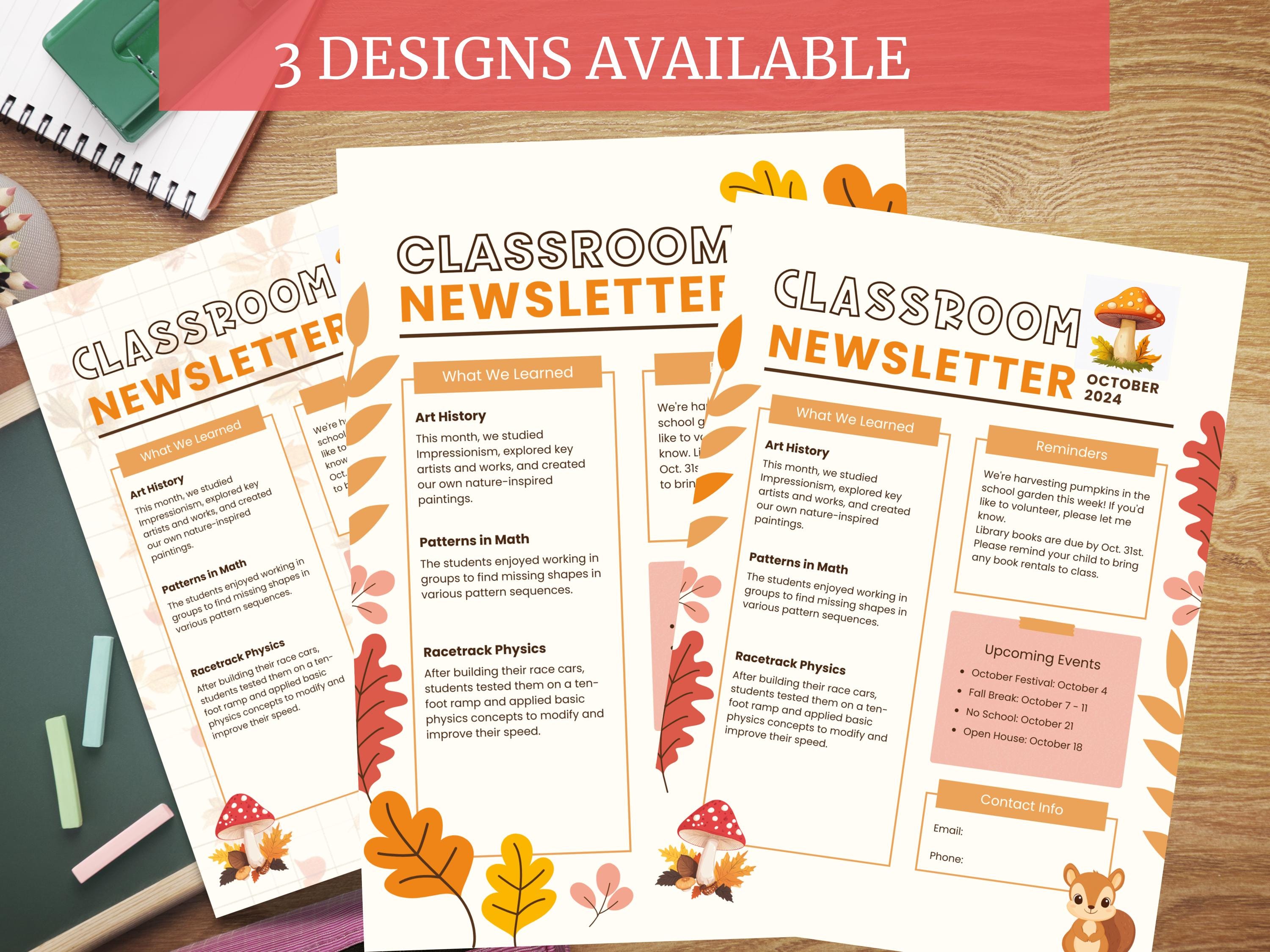 Classroom Newsletter Template Autumn Theme Classroom Newsletter ...