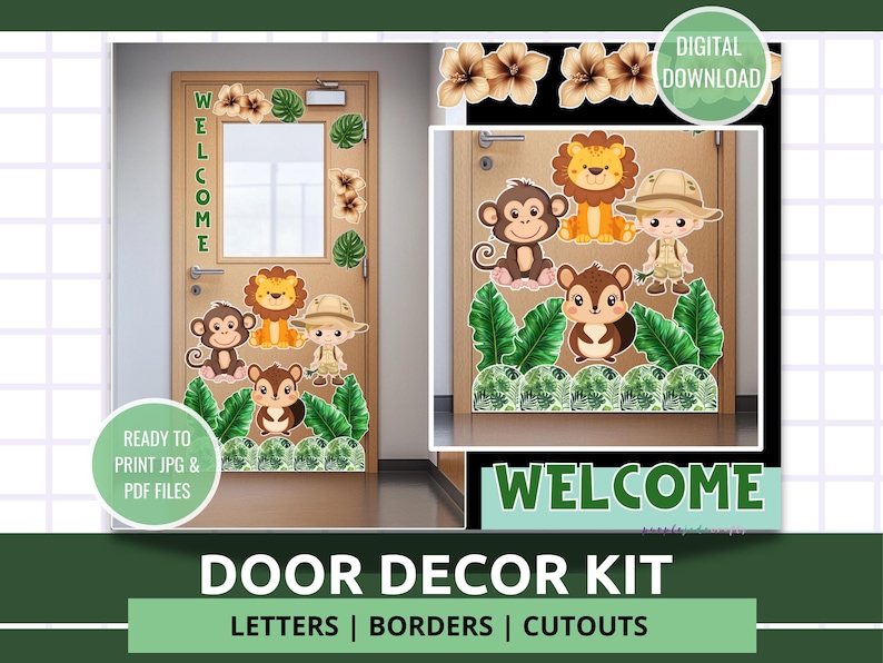 Jungle Safari Theme Welcome Classroom Door Sign Classroom Door Display ...