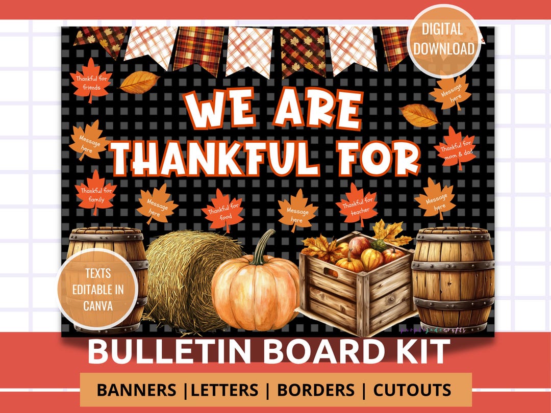 Bulletin Board Kit Fall Theme Customizable Autumn Thankfulness Display ...