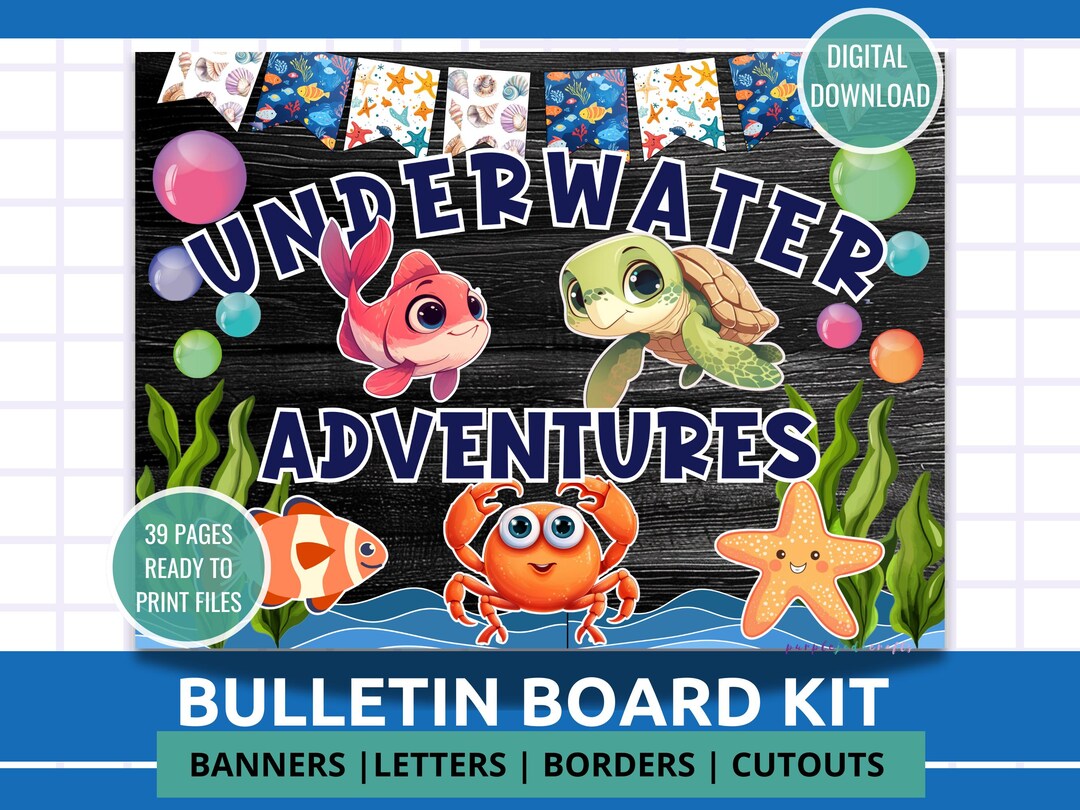 Ocean Life Bulletin Board Kit Fun Fish Decor for Home or School Under ...