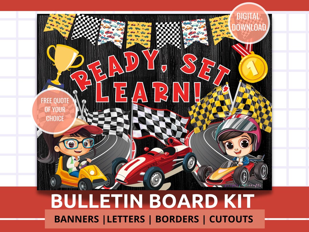 Classroom Bulletin Board Race Car Theme Decor Set Back to School ...