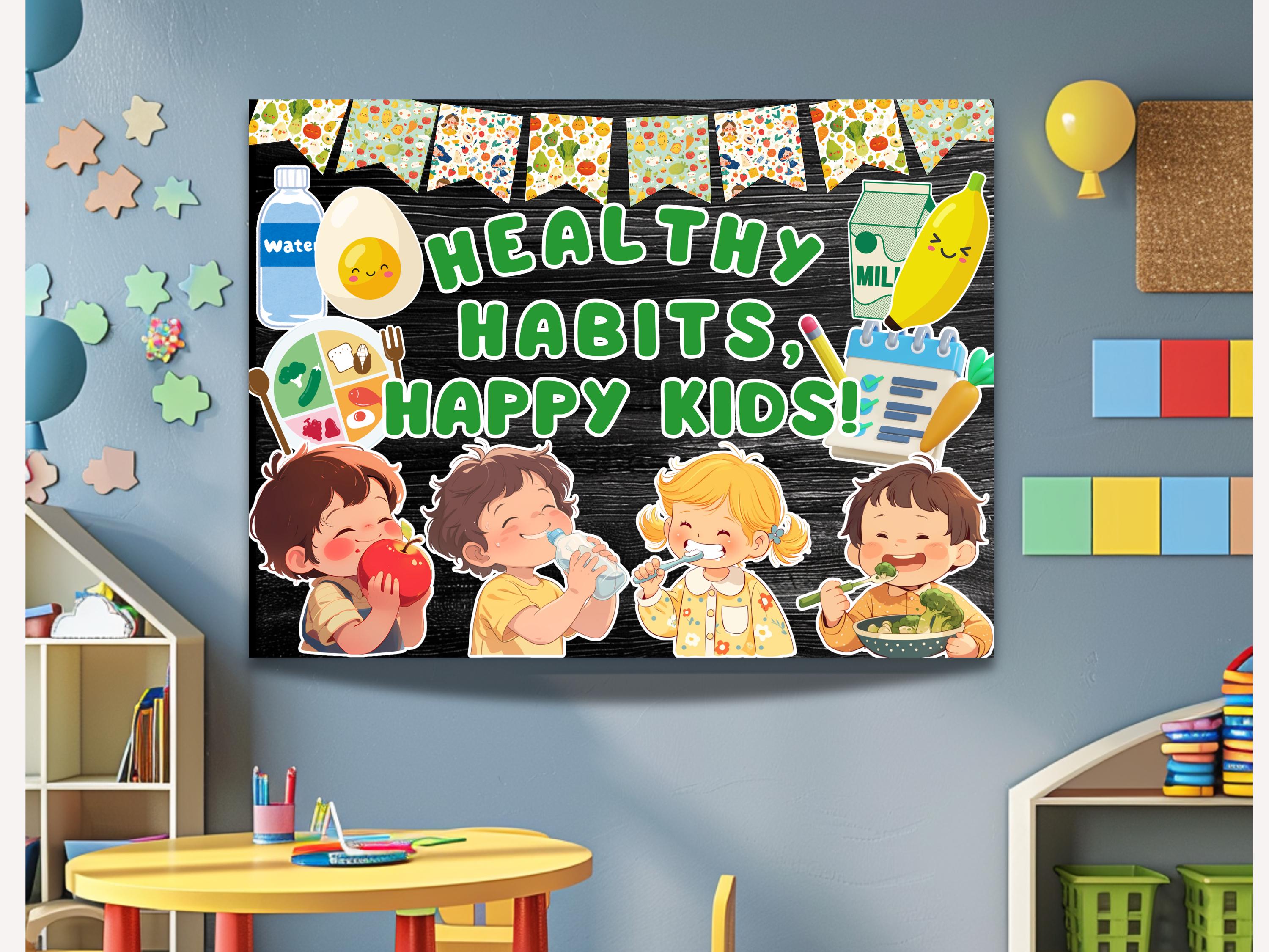 Nutrition Month Bulletin Board Kit: Healthy Habits Classroom Decor ...