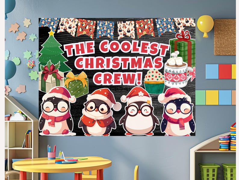 Penguin Christmas Bulletin Board Kit: Coolest Christmas Crew (digital ...