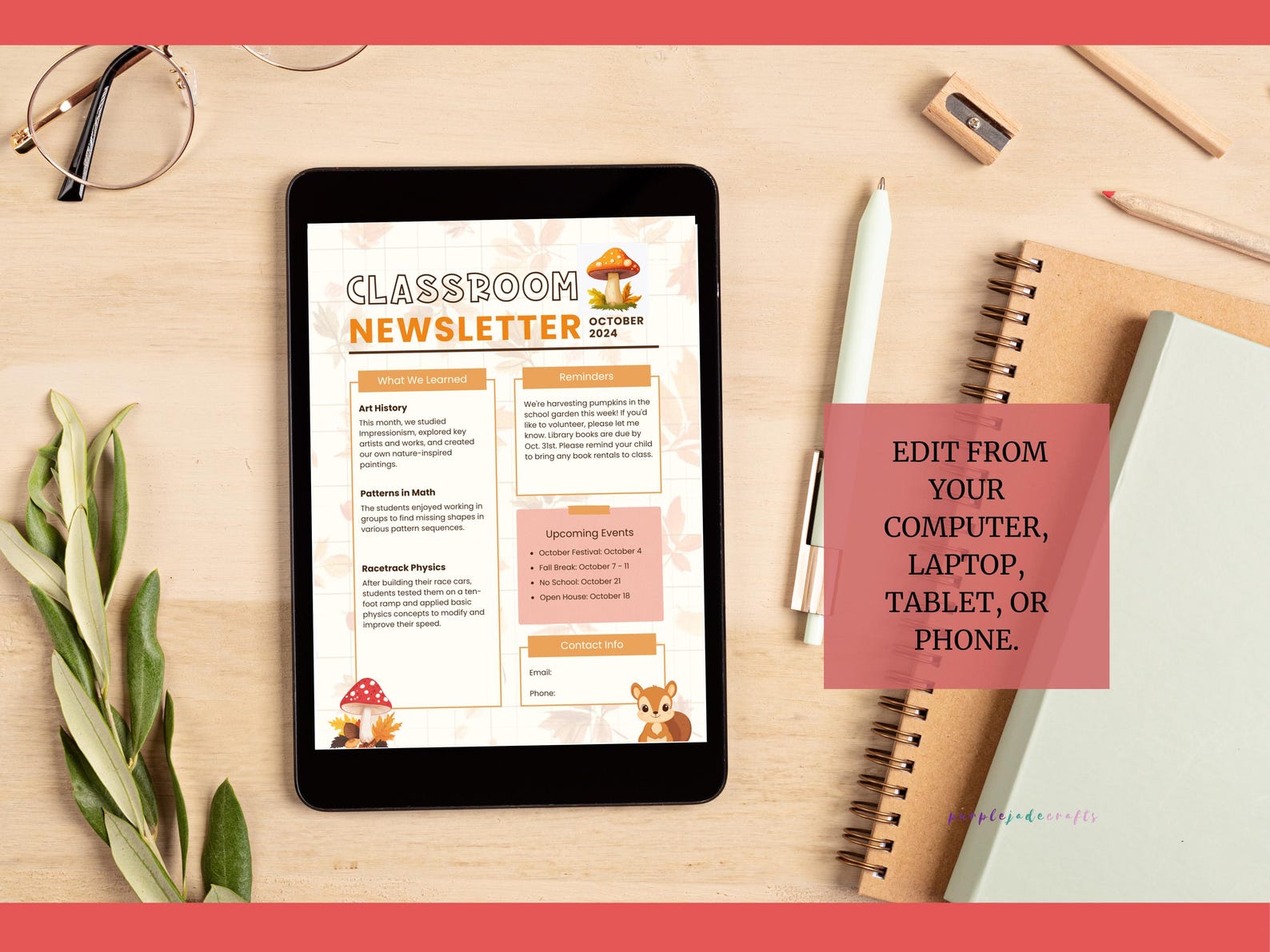 Classroom Newsletter Template Autumn Theme Classroom Newsletter ...