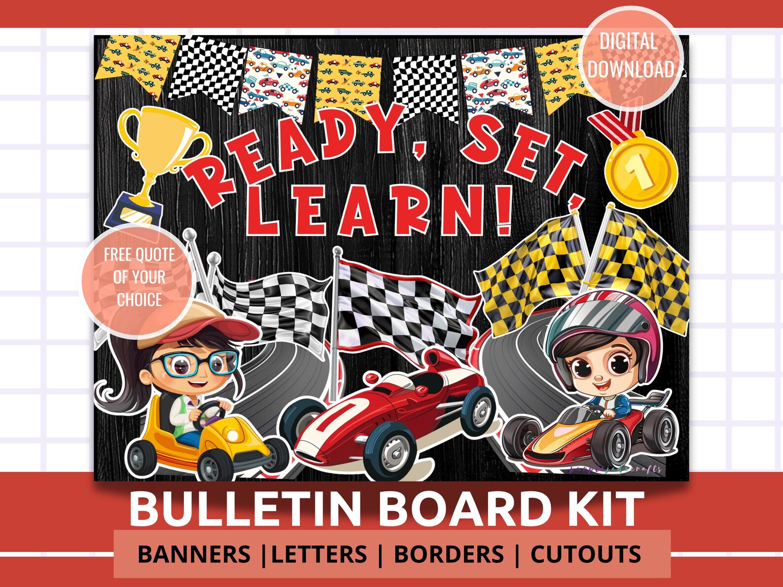 Classroom Bulletin Board Race Car Theme Decor Set Back to School ...