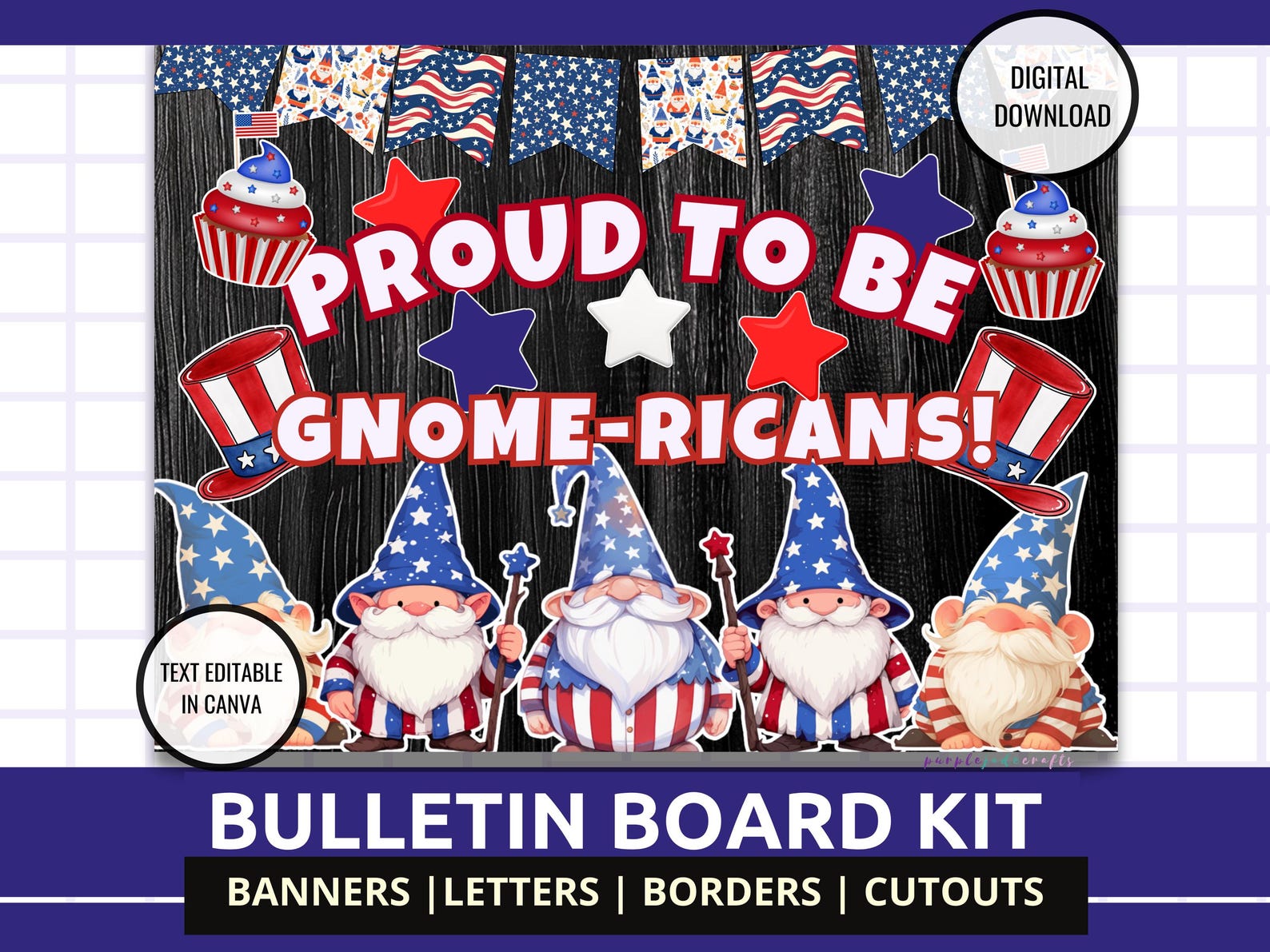 Independence Day Bulletin Board Kit Gnome Theme Decor 4th of July ...