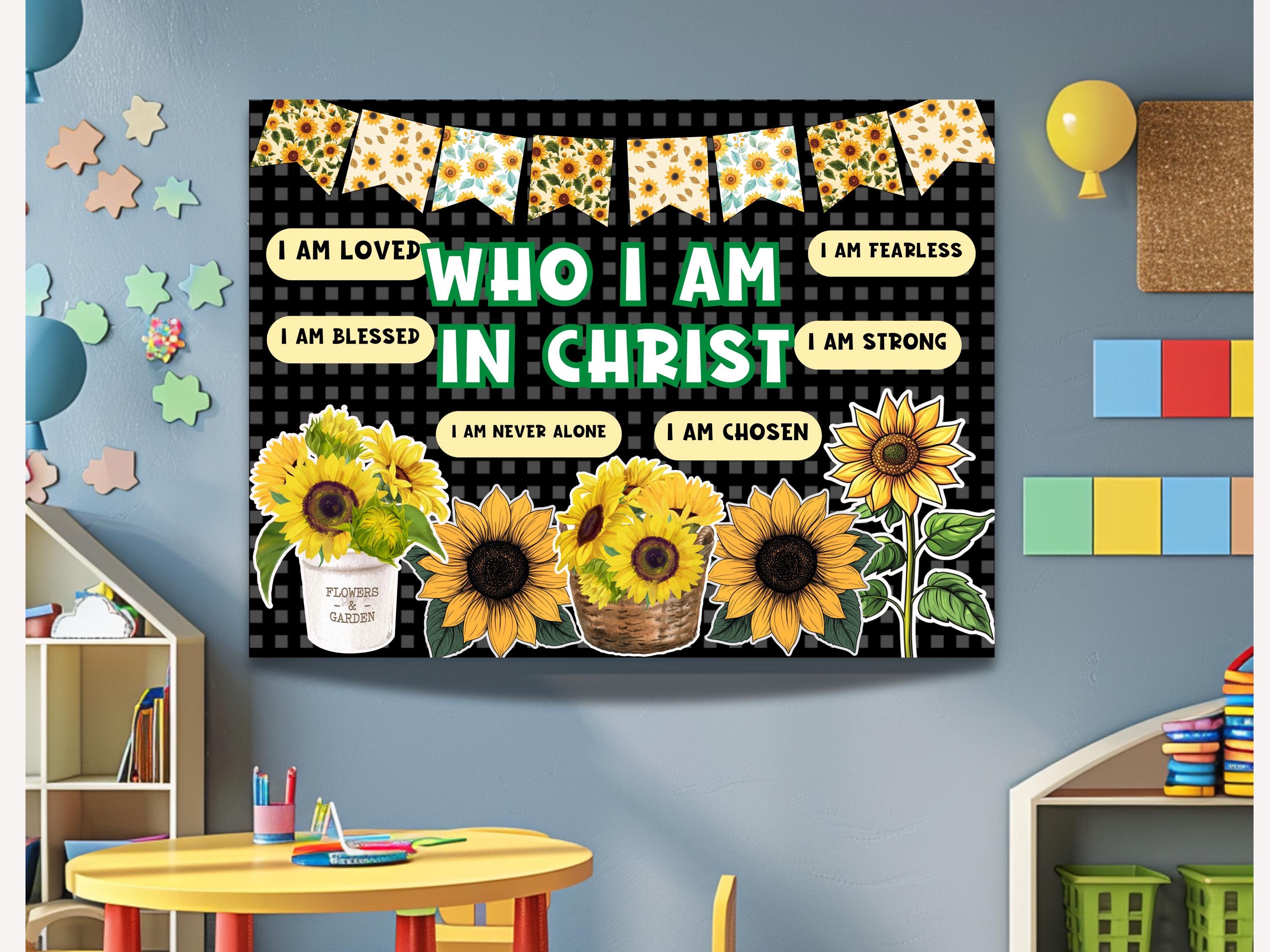 Sunflower Themed Christian Affirmation Bulletin Board Kit Faith Theme ...
