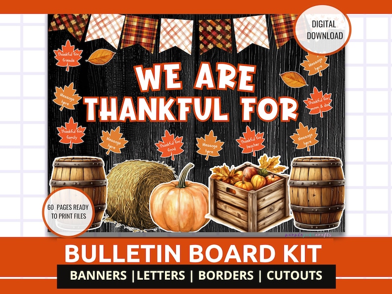 Bulletin Board Kit Fall Theme Customizable Autumn Thankfulness Display ...