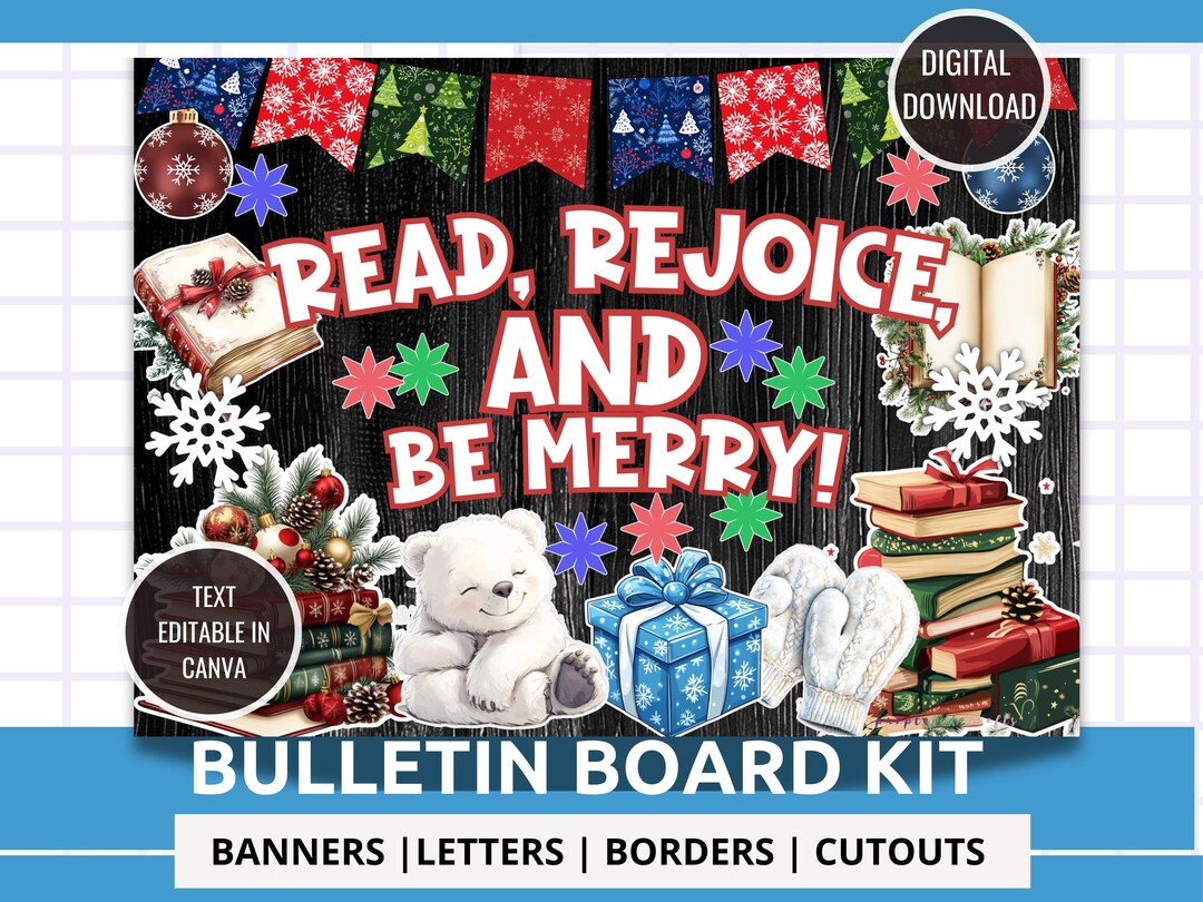 Christmas Bulletin Board Kit Book Lovers Decor Kit Seasonal Bulletin ...