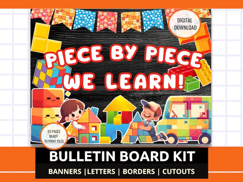 Building Blocks Bulletin Board Kit, Piece by Piece We Learn Classroom ...
