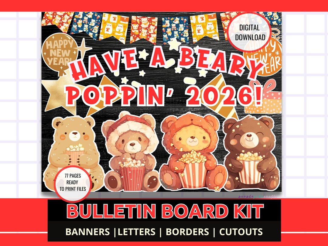 New Year Bulletin Board Kit, Classroom Bulletin Board Decor, Bear Theme ...