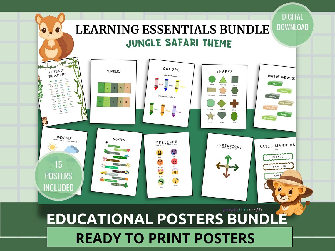 Jungle Safari Alphabet Poster Set: Classroom Homeschool Decor (digital ...
