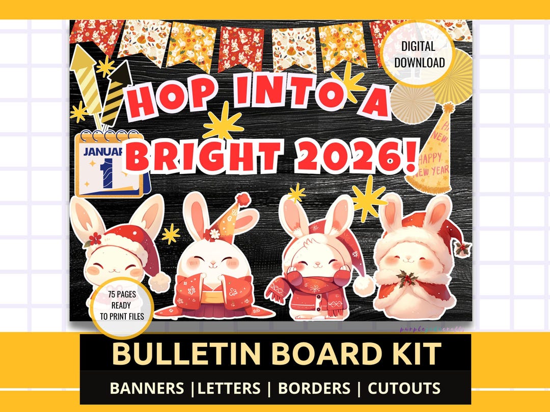 Hop Into a Bright 2026 Bulletin Board Kit | New Year Bunny Classroom ...