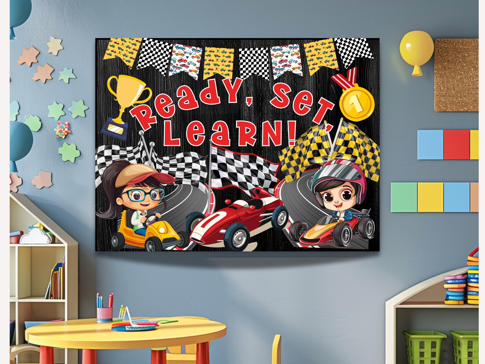 Classroom Bulletin Board Race Car Theme Decor Set Back to School ...