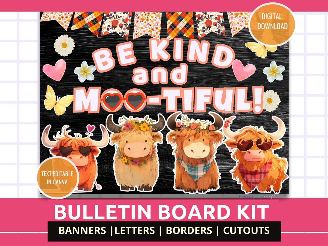 Highland Cow Bulletin Board Kit Mootiful and Kind Theme Farmhouse ...