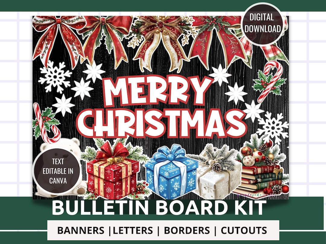 Christmas Bulletin Board Kit Christmas Bows Theme Decor Kit Winter ...