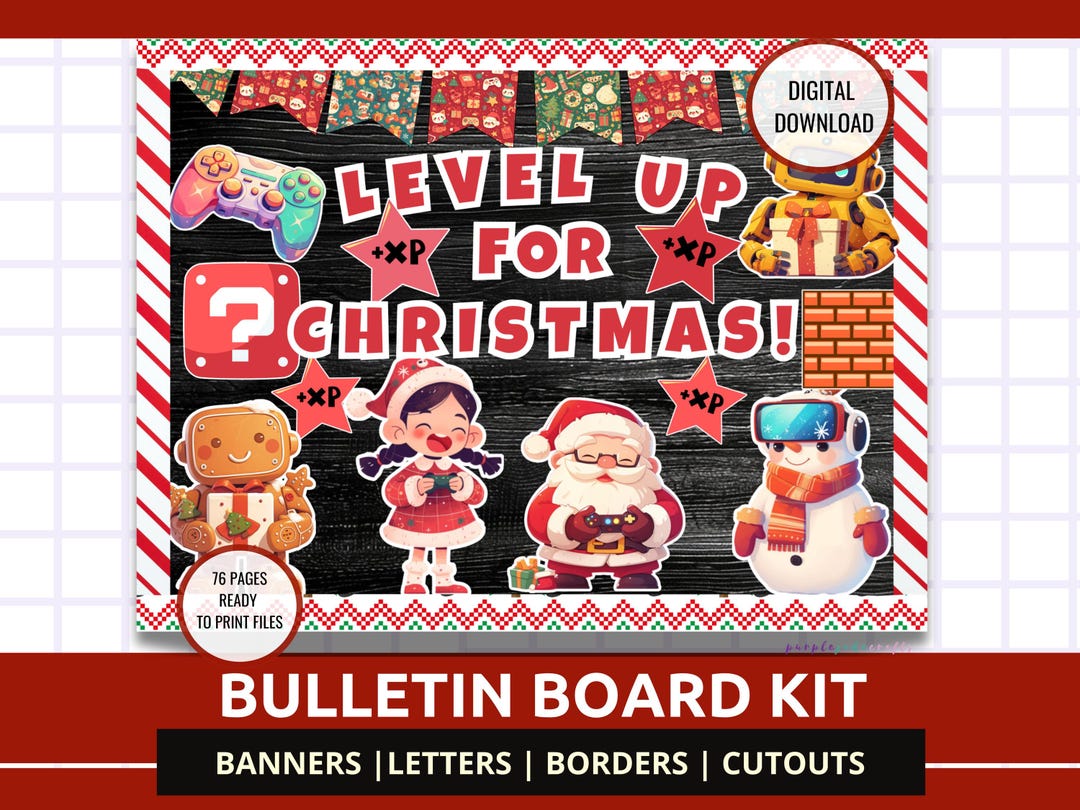 Christmas Bulletin Board Kit, Gamer Classroom Christmas Decor, Video ...