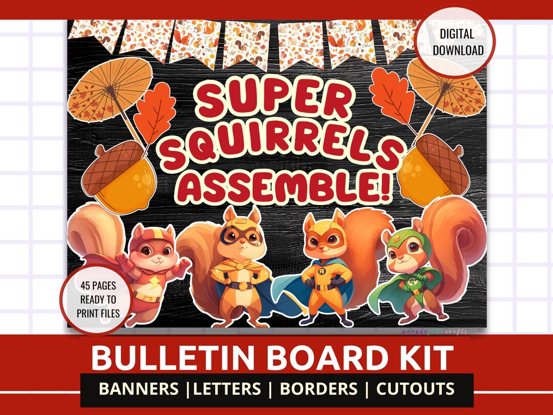 Autumn Squirrel Classroom Decor Fall Superhero Bulletin Board Printable ...