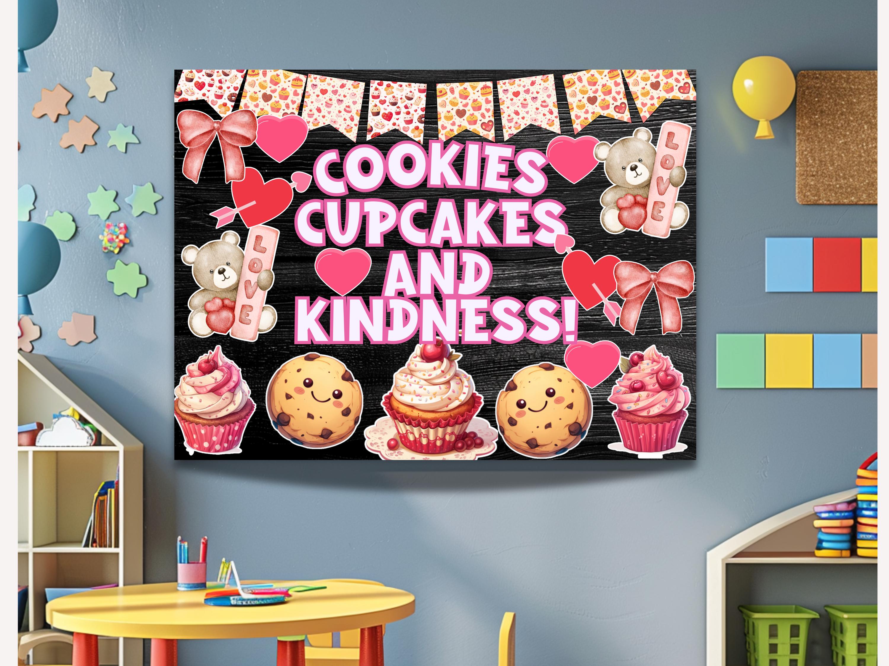 Valentines Bulletin Board Kit Cupcake and Kindness Theme Valentines ...