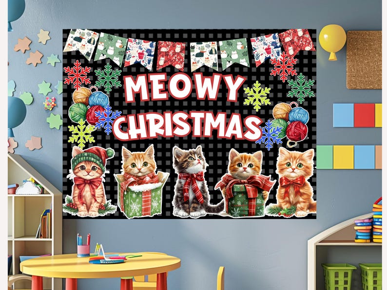 Christmas Bulletin Board Christmas Cats Bulletin Board Set Holiday ...