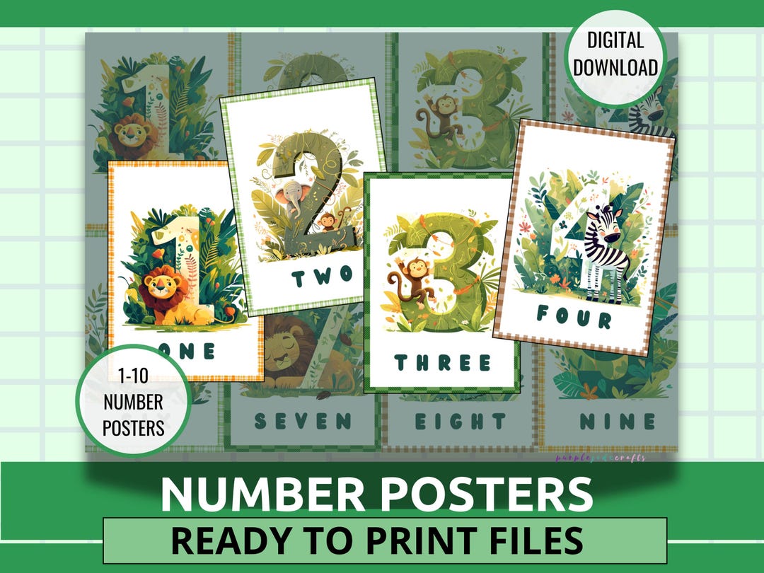 Jungle Safari Number Posters 1-10 | Printable Classroom Wall Decor ...