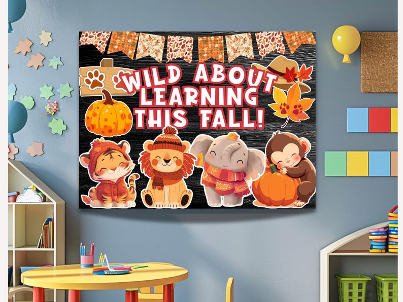 Bulletin Board Kit Jungle Safari Animal Theme Autumn Bulletin Board Kit ...