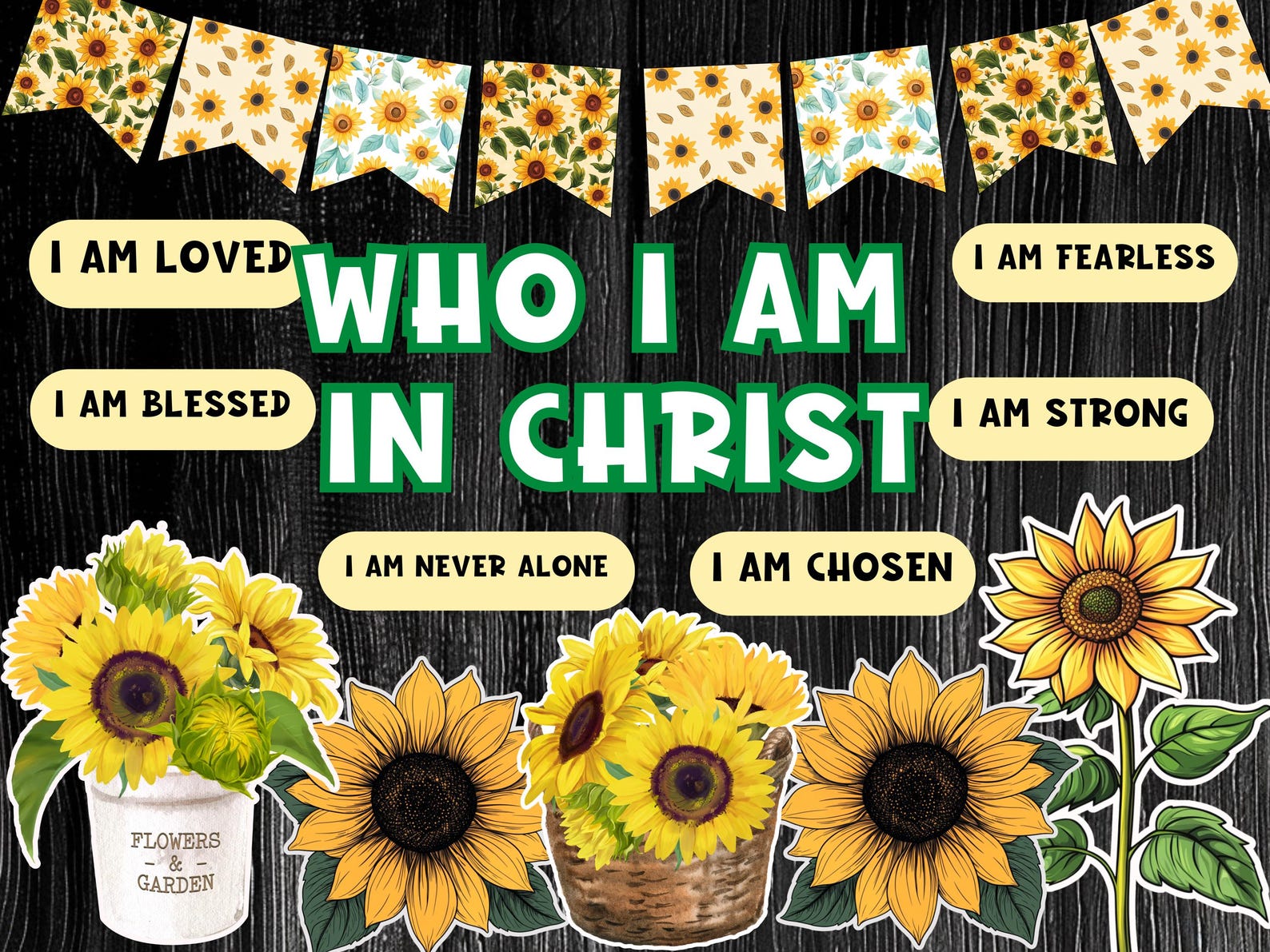 Sunflower Themed Christian Affirmation Bulletin Board Kit Faith Theme ...