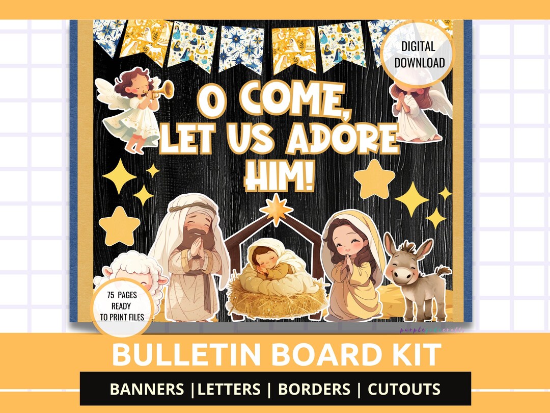 Christian Christmas Bulletin Board Kit, O Come Let Us Adore Him ...