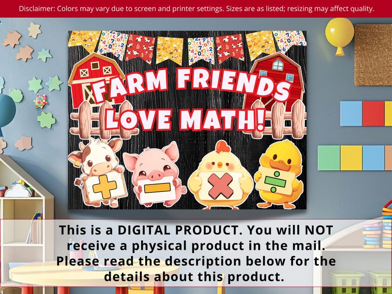 Printable Math Bulletin Board Kit for Classroom Farm Friends Love Math ...
