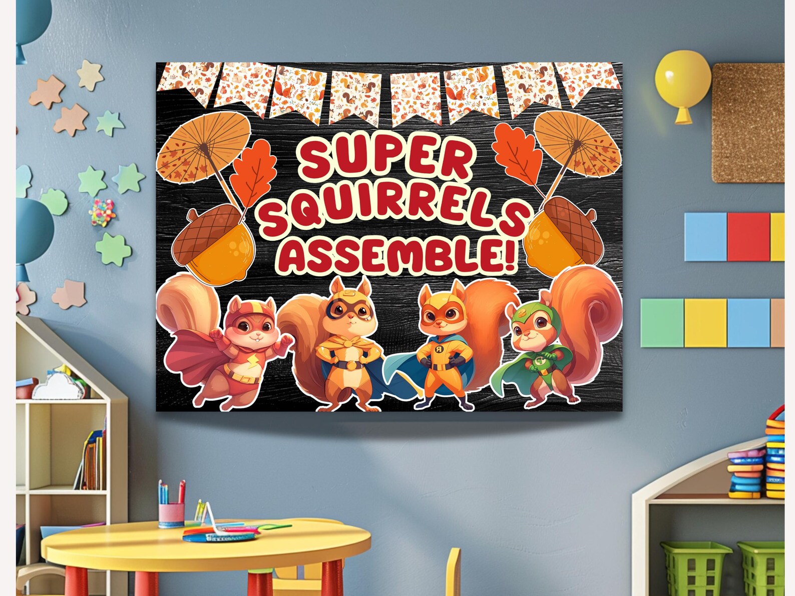 Autumn Squirrel Classroom Decor Fall Superhero Bulletin Board Printable ...