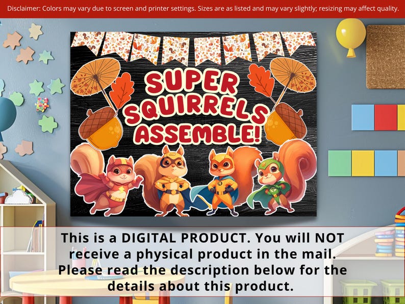 Autumn Squirrel Classroom Decor Fall Superhero Bulletin Board Printable ...