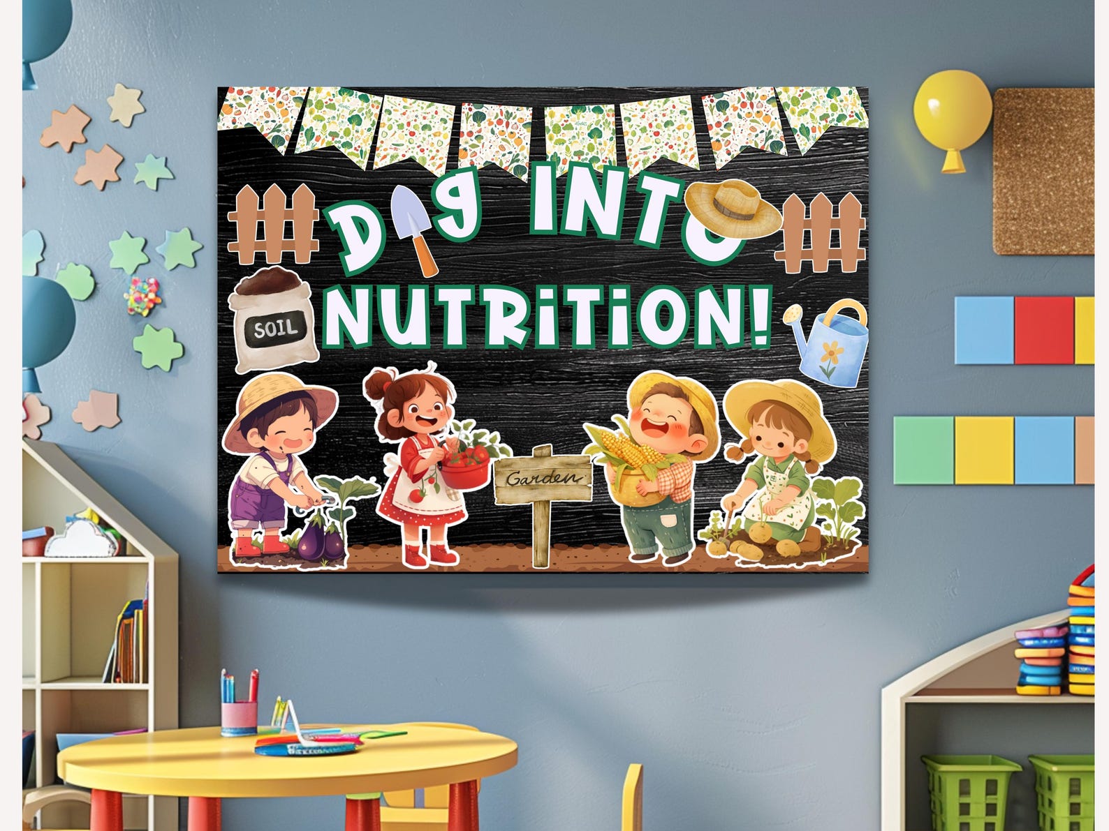Nutrition Month Bulletin Healthy Gardening Theme Decor Board Nutrition ...