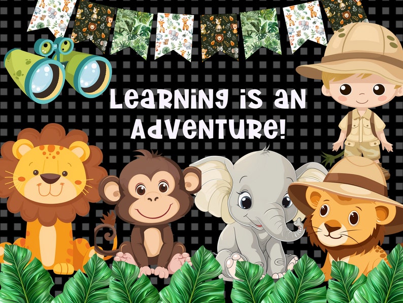 Safari Jungle Theme Bulletin Board Decor Set Kindergarten Classroom ...