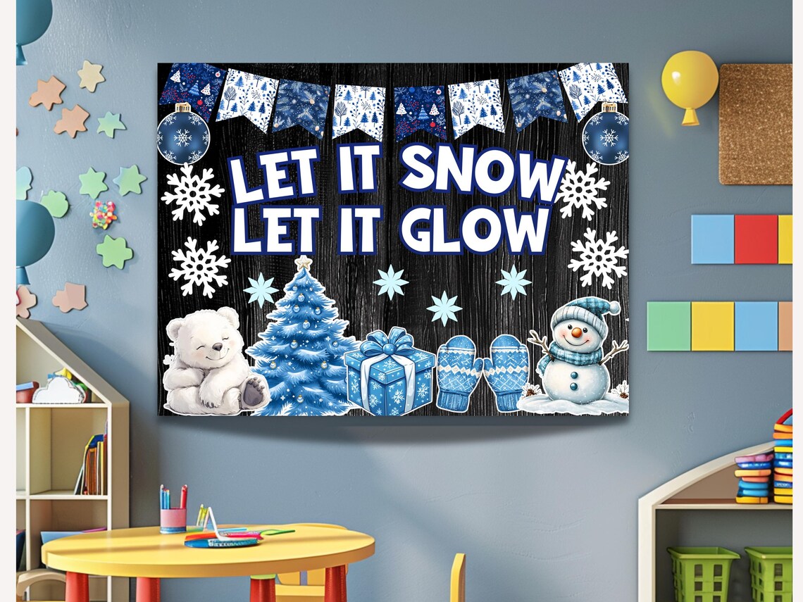 Bulletin Board Kit Blue Themed Christmas Decor Kit Winter Wonderland ...