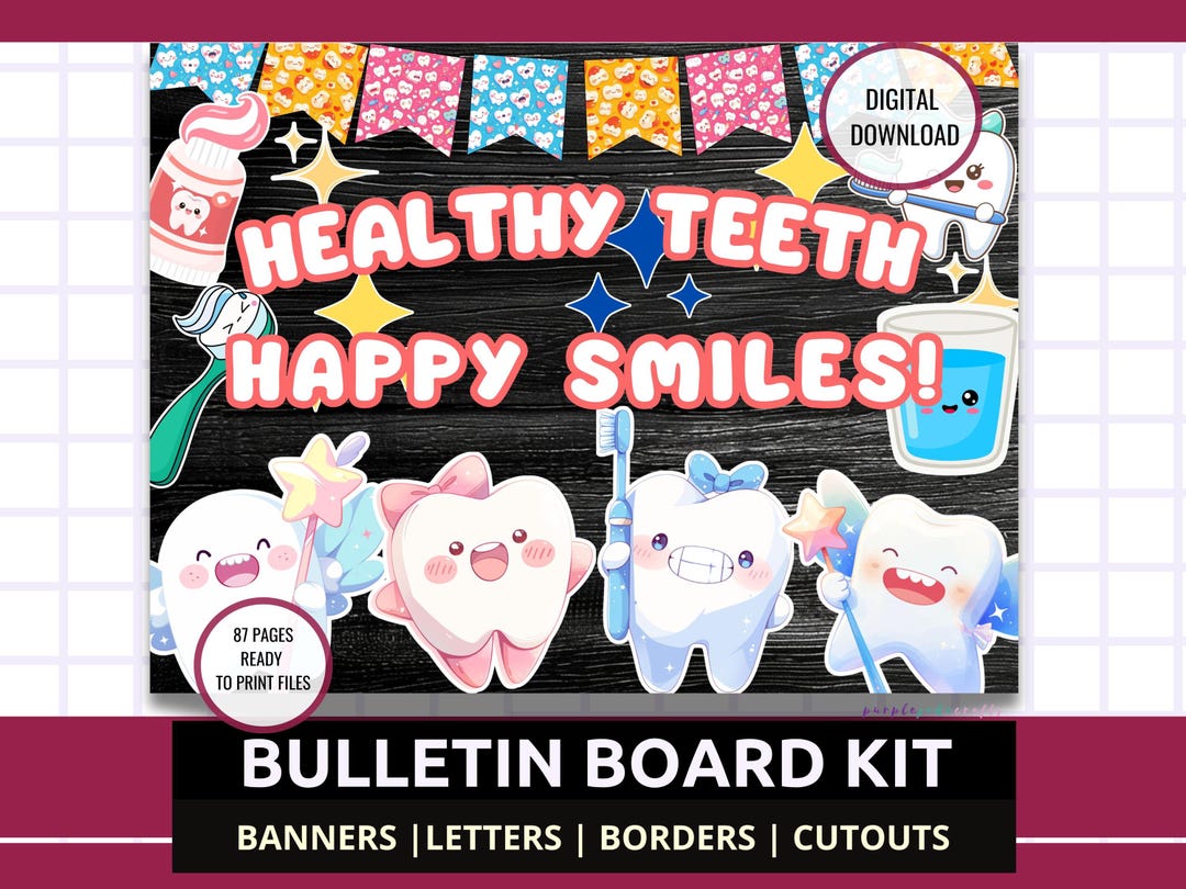 Healthy Teeth Happy Smiles Bulletin Board Kit, Dental Classroom Decor ...