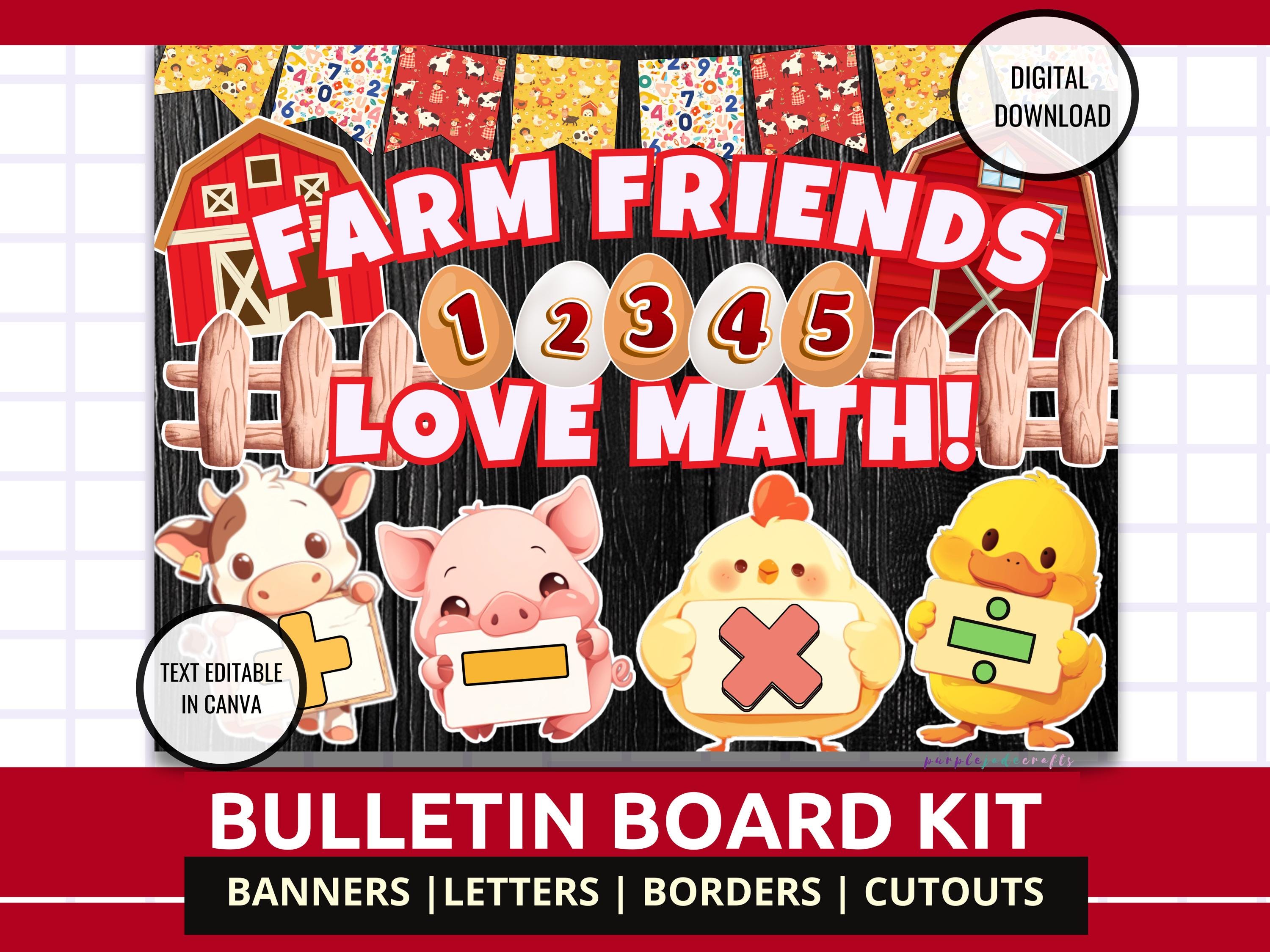 Farm Animal Classroom Decor Printable Math Bulletin Board Kit for ...