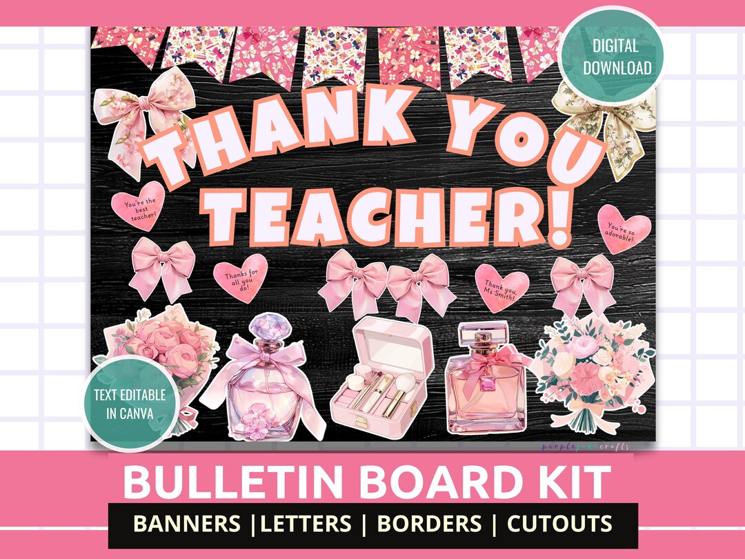 Teacher Appreciation Bulletin Board: Pink Coquette Bows Decor (digital ...