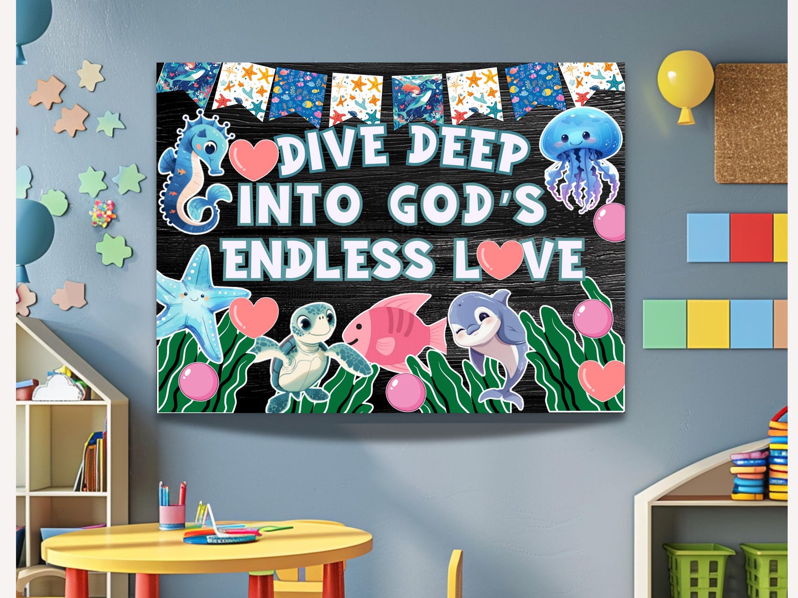Christian Bulletin Board Printable, Ocean Bulletin Board, Bible Verse ...