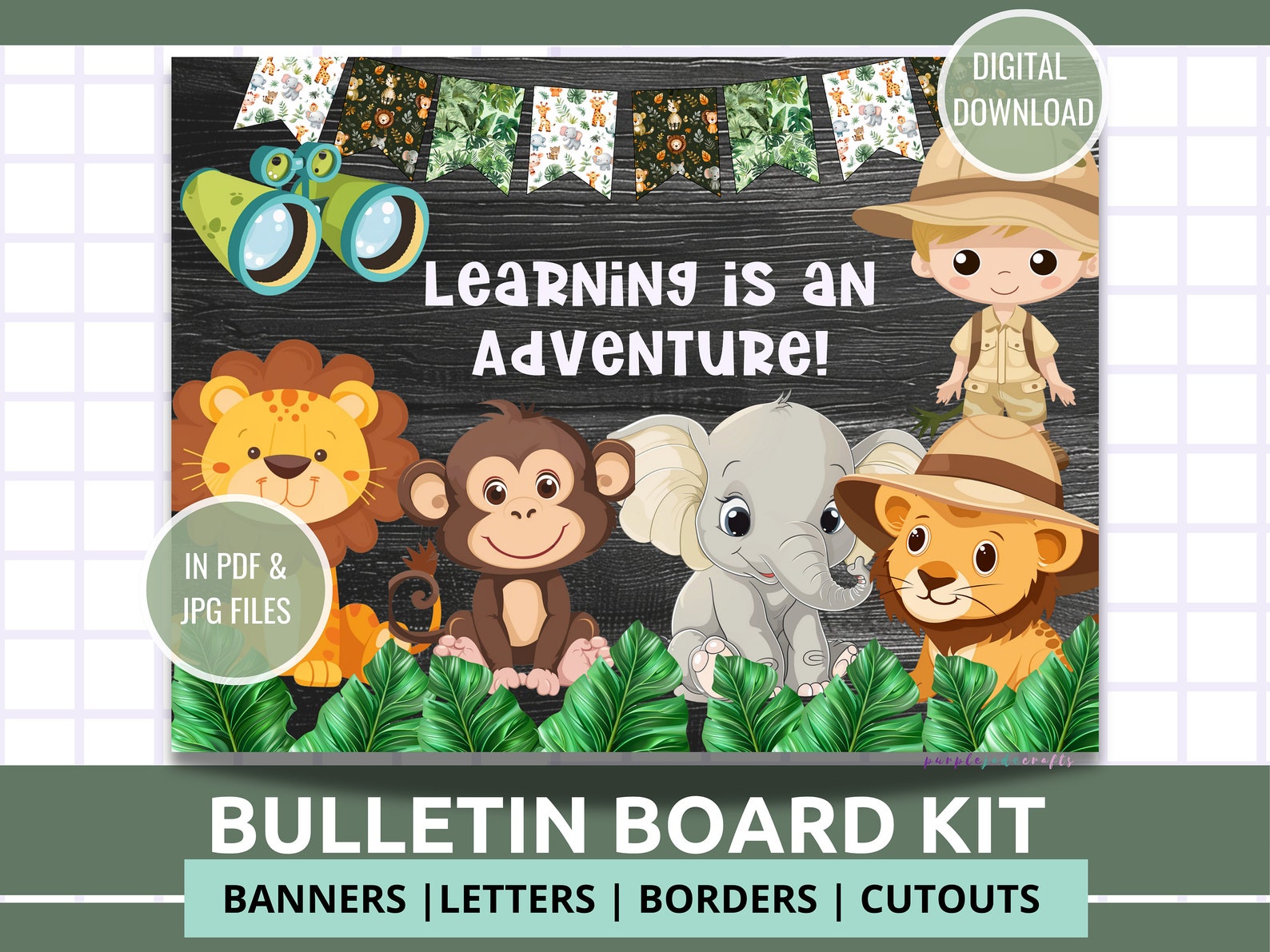 Safari Jungle Theme Bulletin Board Decor Set Kindergarten Classroom ...